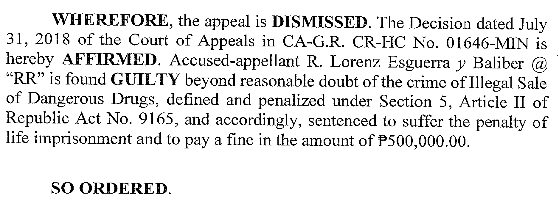 CASE 2020-0002: PEOPLE OF THE PHILIPPINES VS. R. LORENZ ESGUERRA Y ...