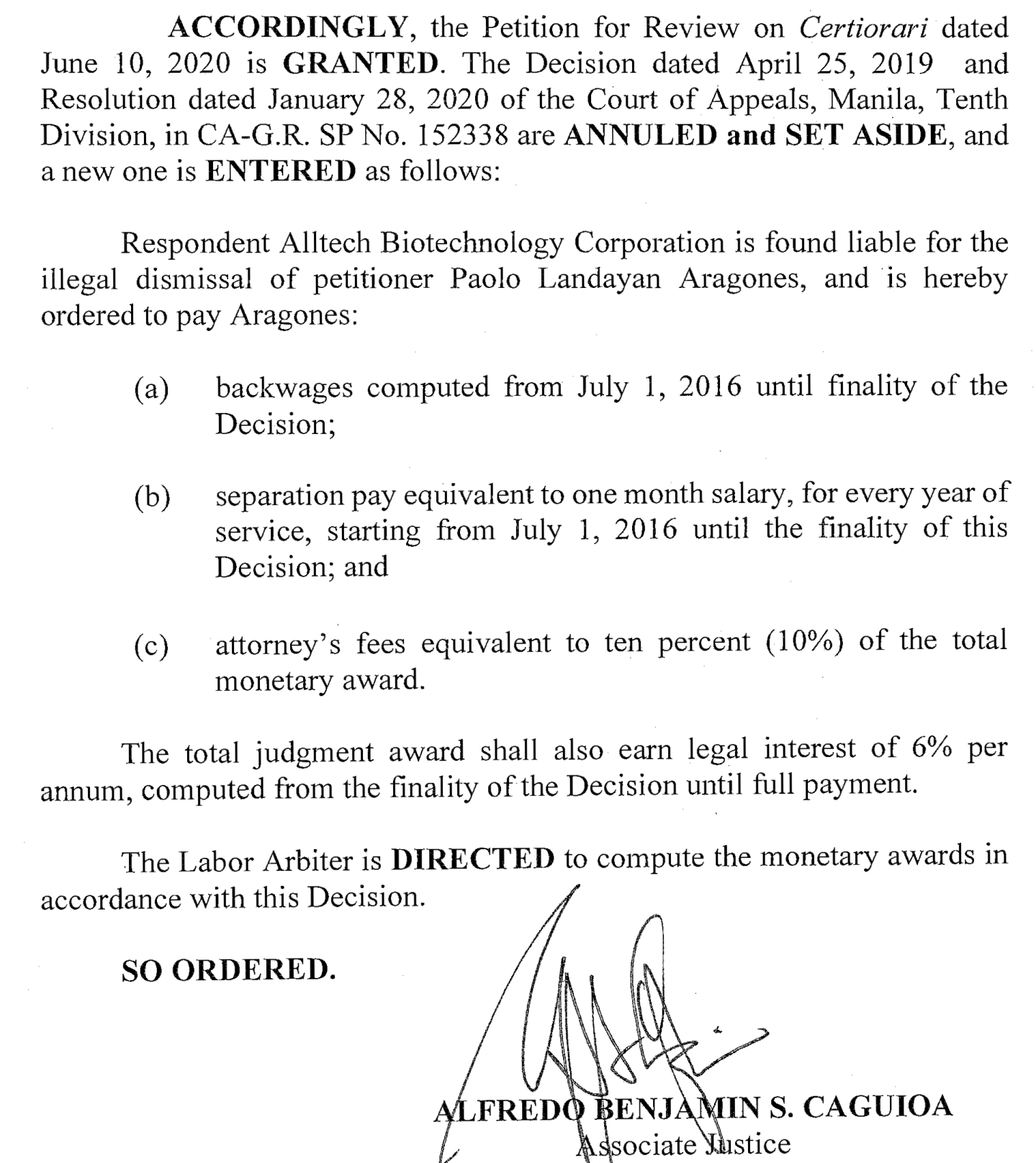SC CASE 2025-0004-PAOLO LANDAYAN ARAGONES VS. ALLTECH BIOTECHNOLOGY ...